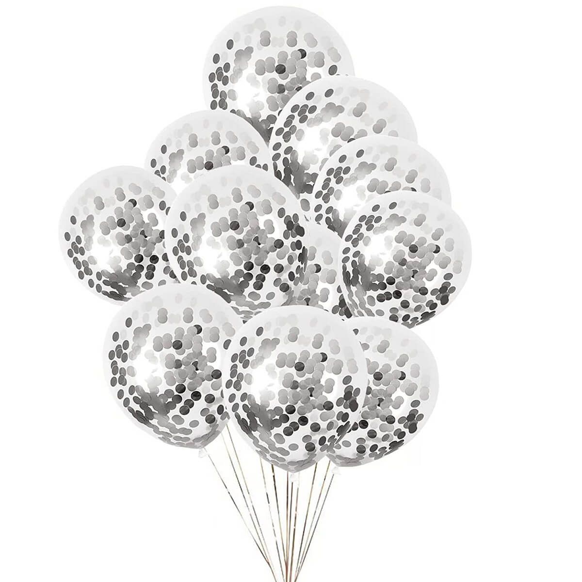 50-Piece Party Celebration Decoration Balloons with Silver Confetti ...