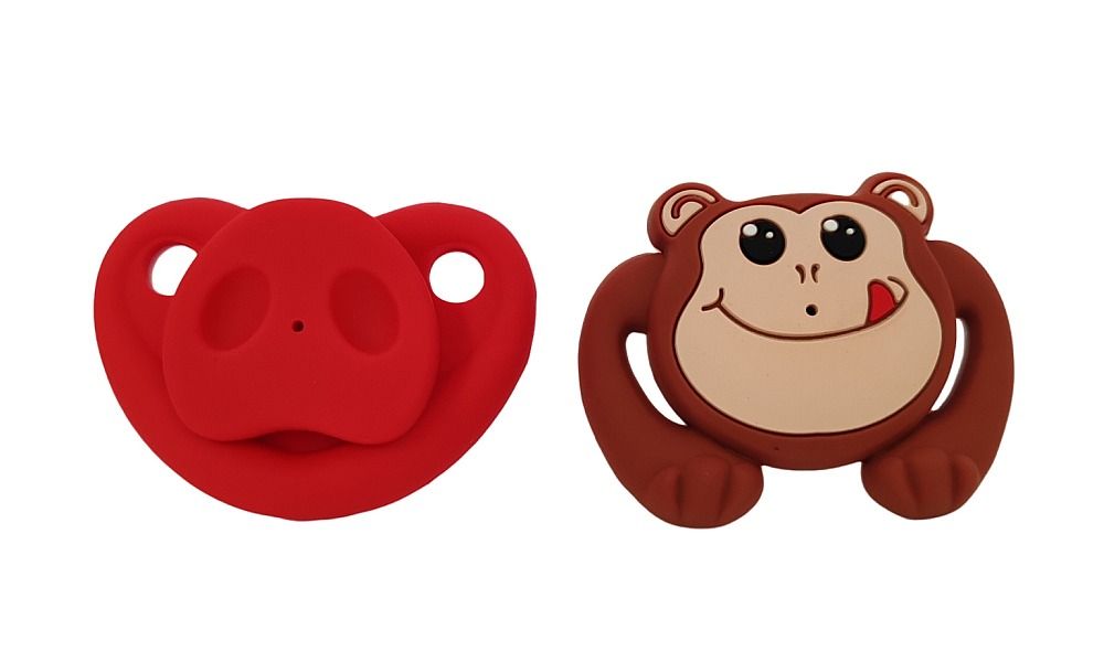 Funny Dummy Pacifiers For Babies - 2 Pack Silicone Monkey & Pig Design ...
