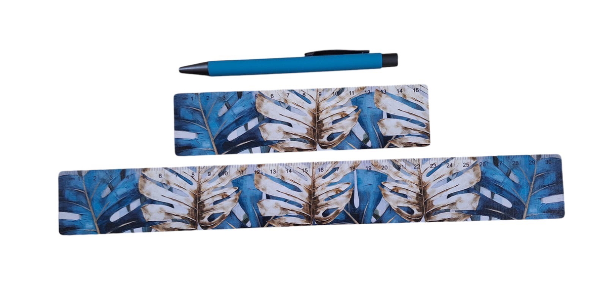 15cm, 30cm MDF Rulers with Pen Combo - Blue & Brown Palm Leaves | Shop ...