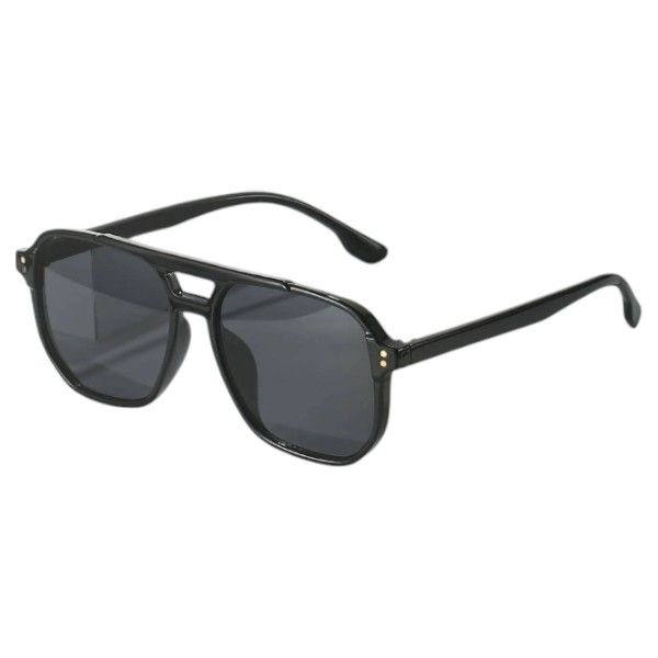 Double Bridge Pilot Style Sunglasses With Square Shaped Frames - Black ...