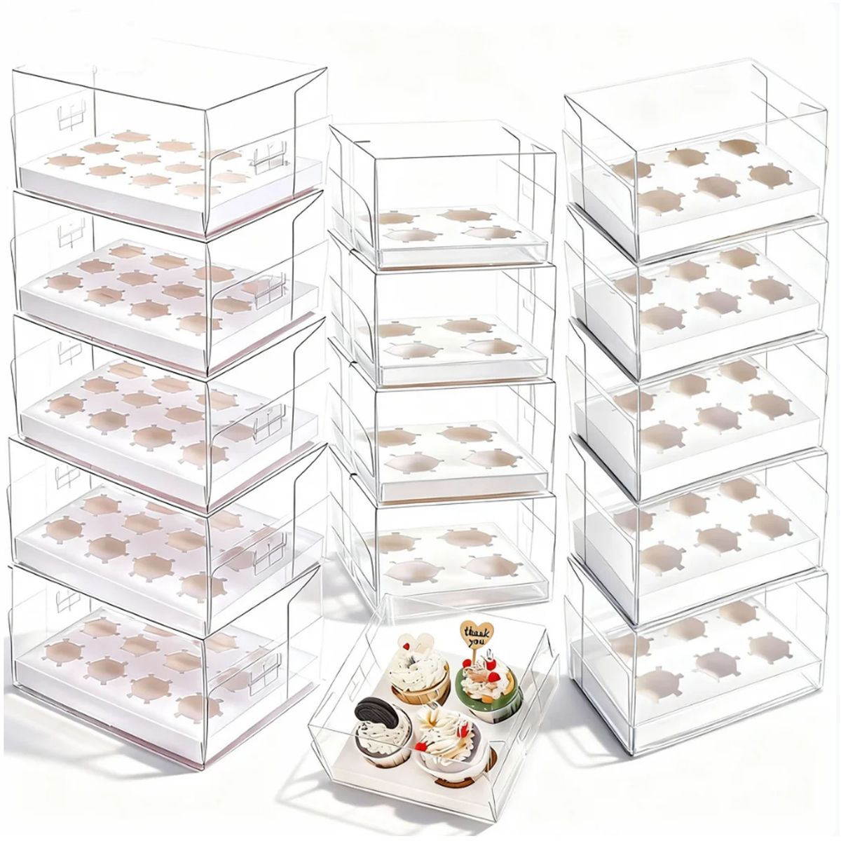 Clear Cake Boxes Plastic Cupcake Containers for Cookies Muffins 15 Pack ...