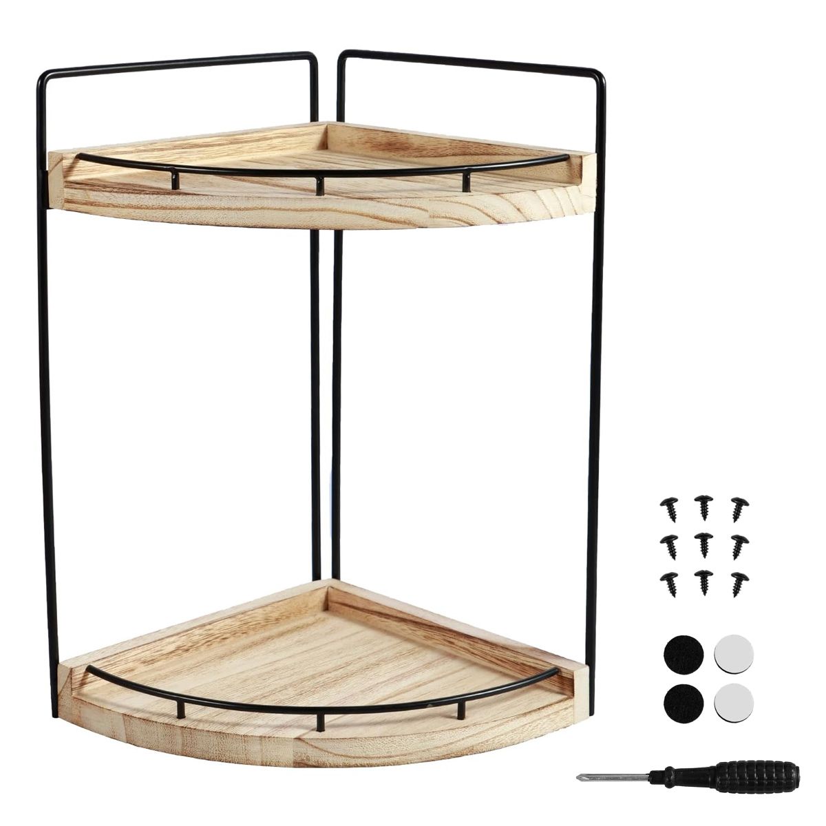 Multi-Purpose Two-Tier Wood Triangular Bathroom Basket Shower Shelf ...
