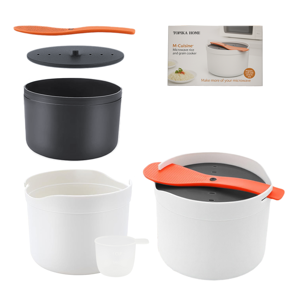 TopikaHome- Microwave Rice Cooker Set with Steam Vent, Orange 5 Piece ...