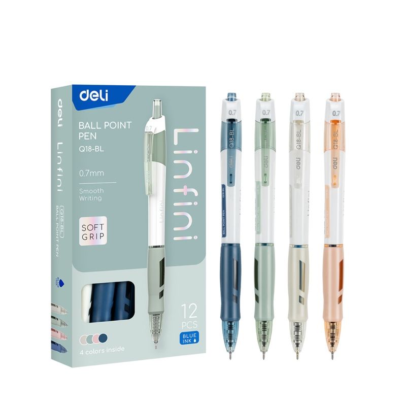 Deli Arris Retractable Ballpoint Pen Needle Tip: 0.7mm Blue 12PCS ...