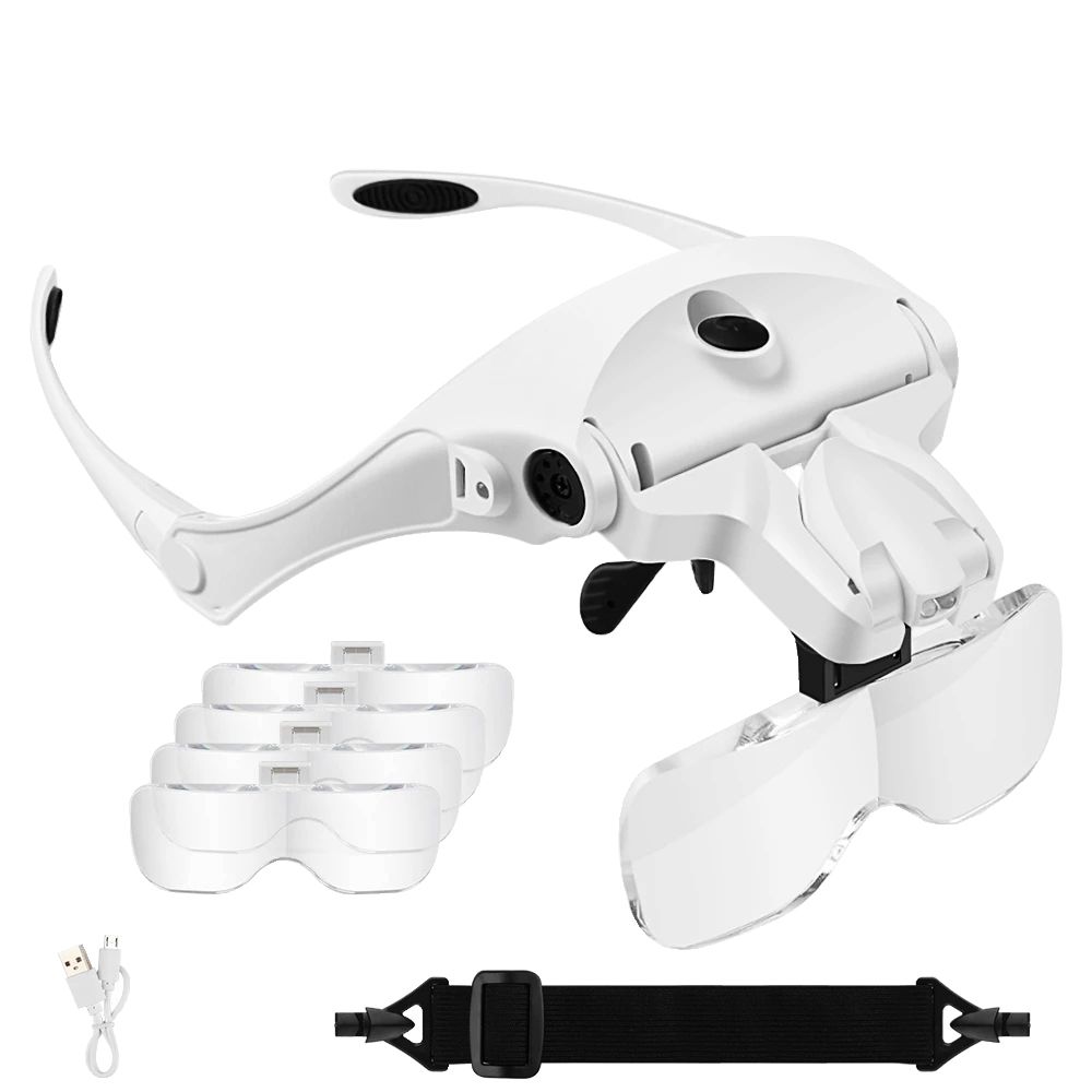 Professional Headband LED Magnifier with 2 LED Light & 5 Detachable ...