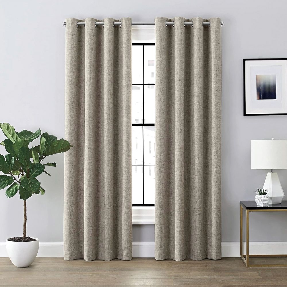 Readymade Hemp Fibre Blackout Eyelet Window Curtains Size : 130cm x ...