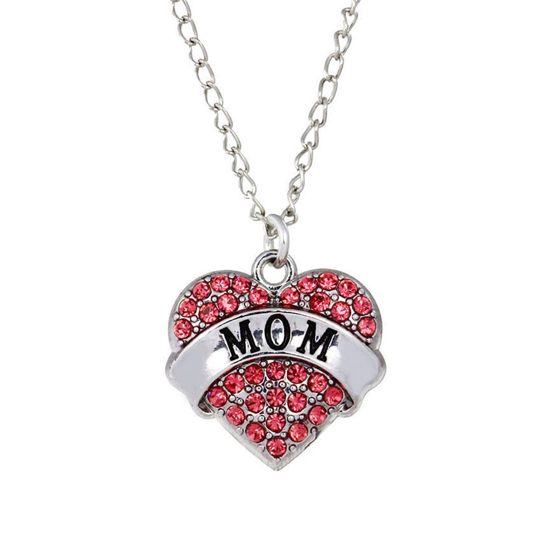 Mother S Day Crystal Adorned Pink Heart Mom Pendant Necklace Gift