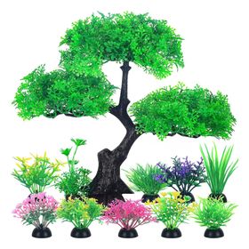11PCS aquarium fish tank landscaping set simulated plastic plants ...