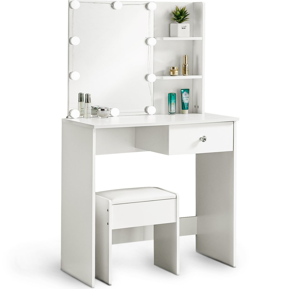 Dressing Table with Stool Mirror LED Bulbs Vanity Desk | Shop Today ...