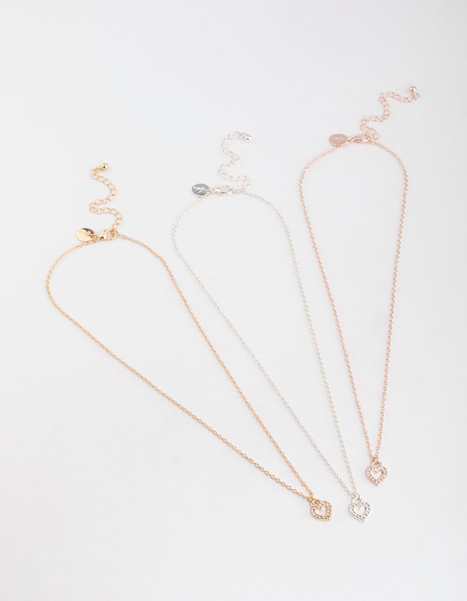 Mixed Metal Diamante Open Heart Necklace - 3-Pack | Shop Today. Get it ...