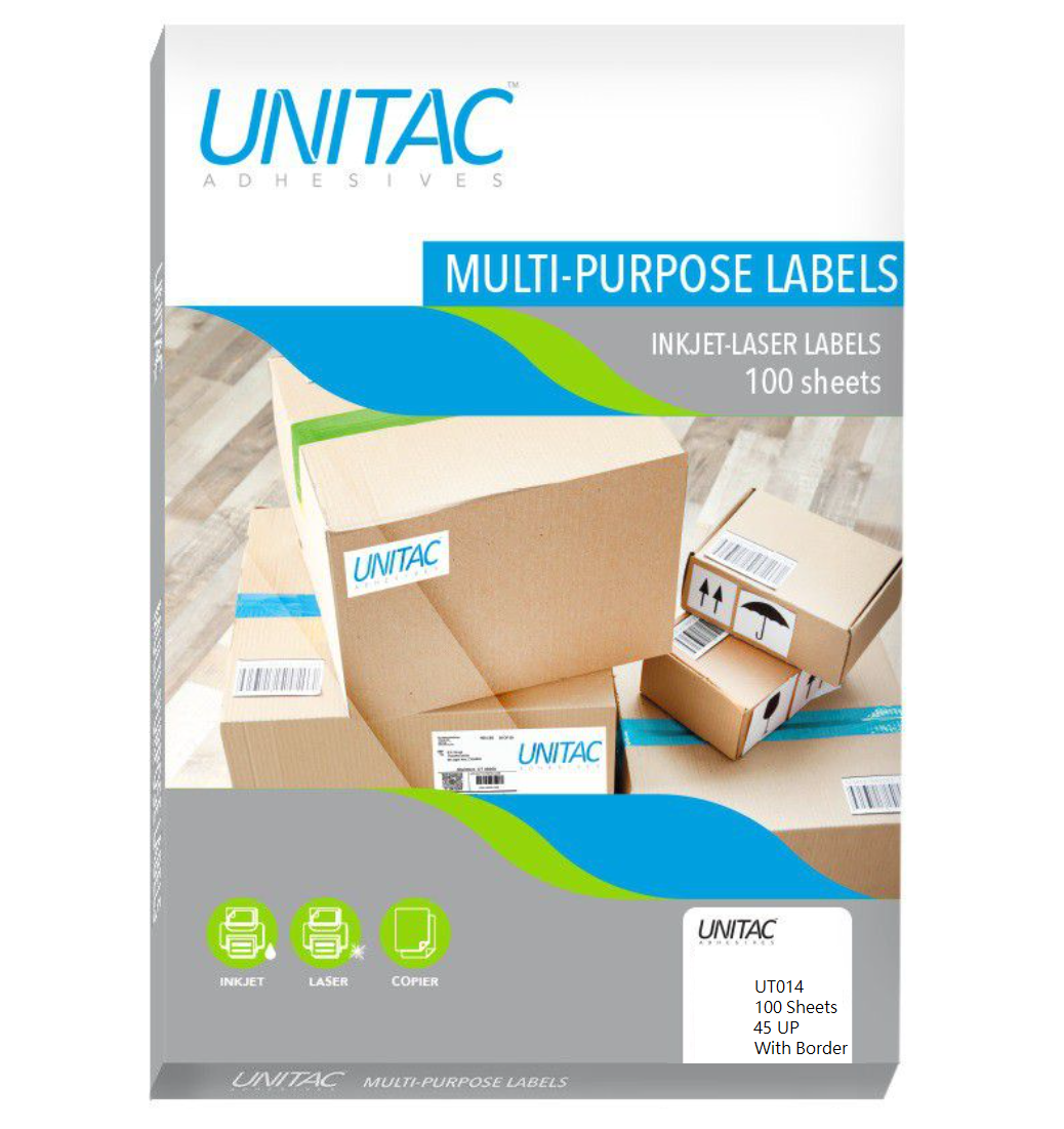 Unitac 45UP Laser Inkjet White Barcode & Mailing Labels 45 UP - 100 ...