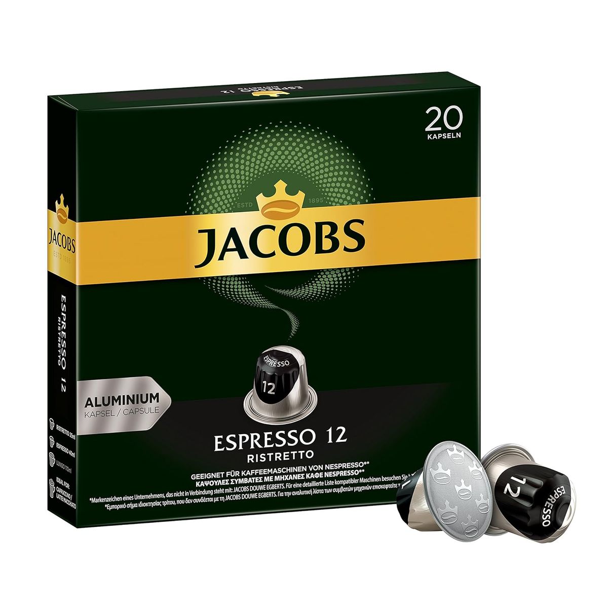 Jacobs Espresso Ristretto 12 - Pack of 20 Aluminium Coffee Capsules ...