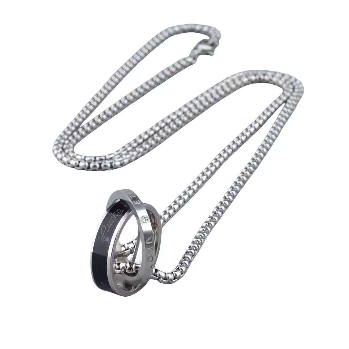 Double Loop Interlocking Pendant Necklace for Men (Titanium Steel ...