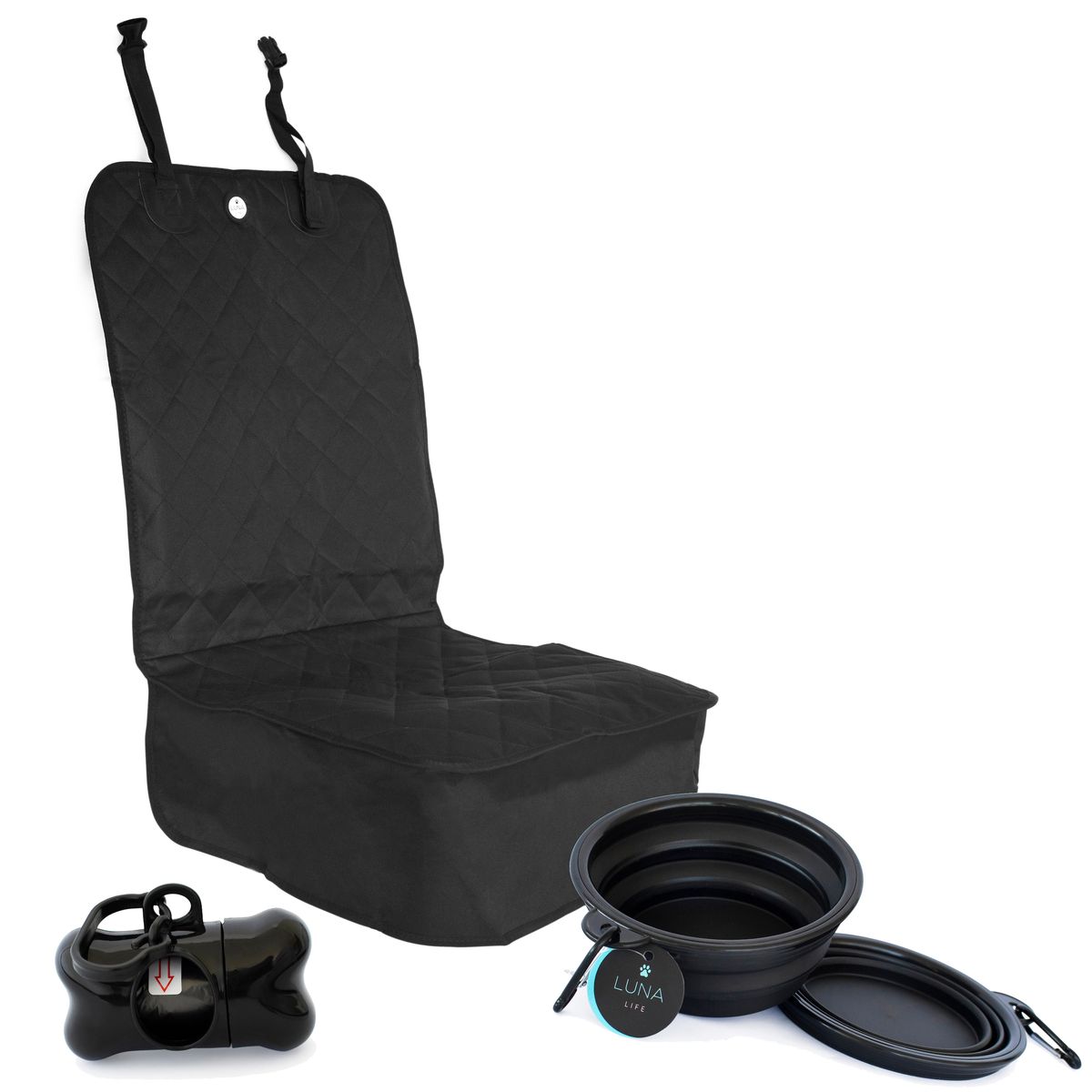 LUNA Life Premium Front Car Seat Cover with Water Bowl & Poo Bags Kit ...