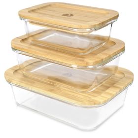 Rectangular Food Storage Container Set with Sealed Bamboo Lids - Glass ...