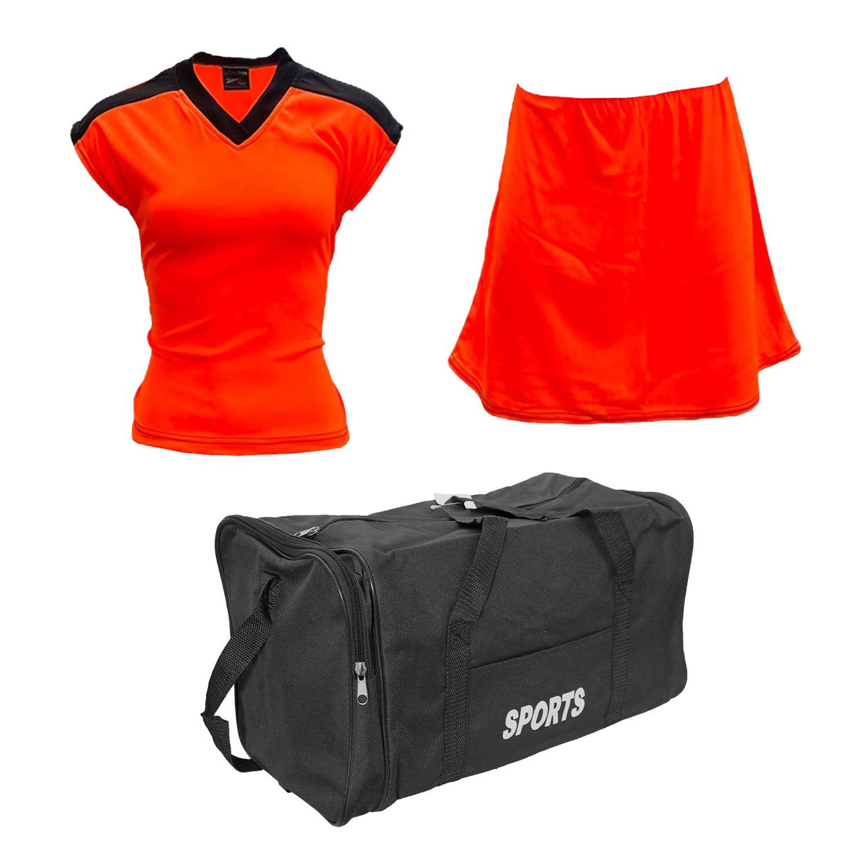 Netball Top & Skirt Kit Set for Women's Team of 10 - Orange and Black ...