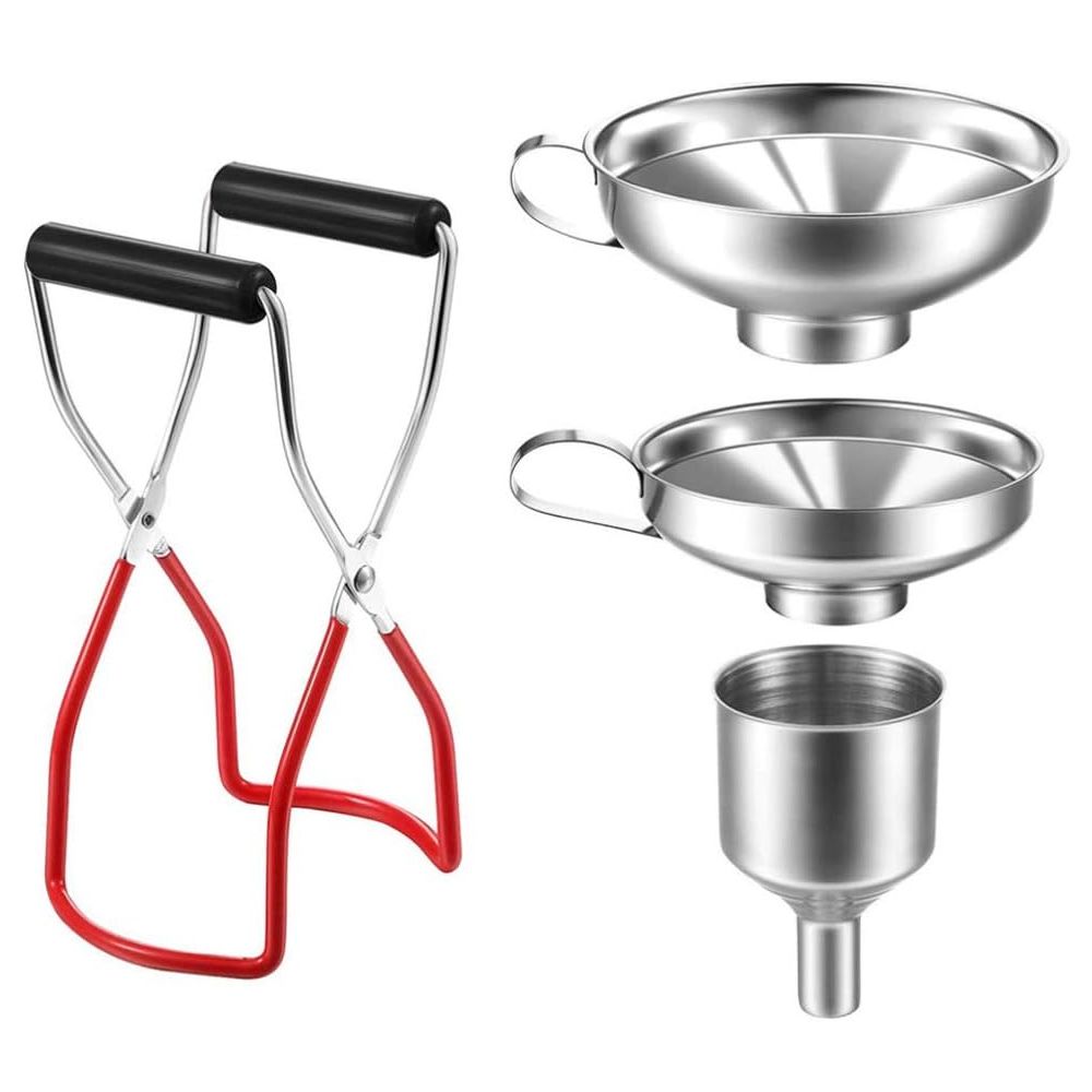 Home Kitchen Jam Making Can Clamp with Multi Size Funnel Strainers Set ...