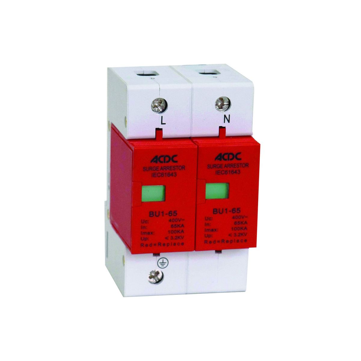 AC Surge Protection Device SPD 2-Pole (L+N) 230V 65kA Plug-In Din Mount ...