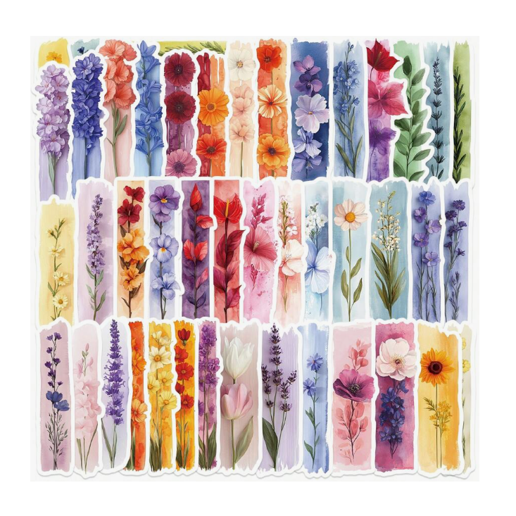 50 Piece Brushstroke Floral Stickers - Artistic Pastels Watercolor ...