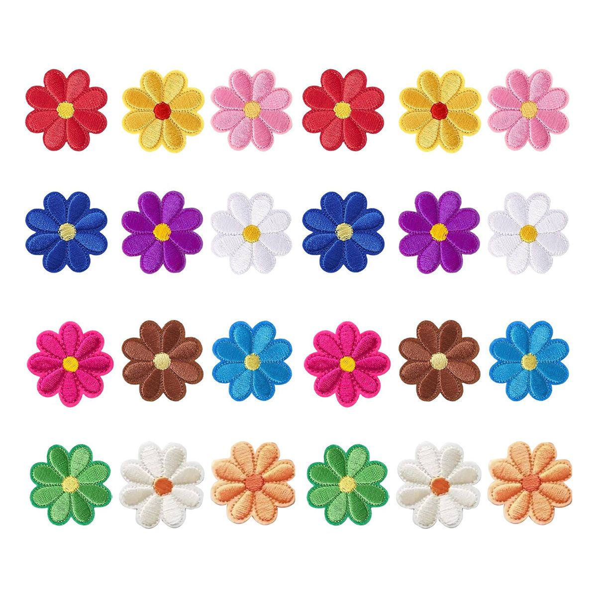 24Piece Flower Iron on Patches Daisy Embroidered Sew Applique Repair ...