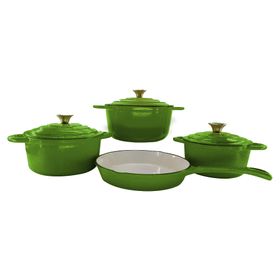 7 Piece Authentic Cast Iron Dutch Oven Cookware Pot Set - Green | Shop ...