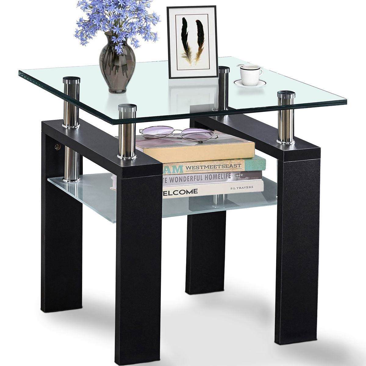 Coffee Table Side Table Tempered Glass Tabletop | Shop Today. Get it ...