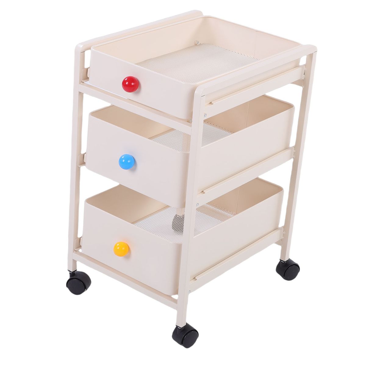 3 Tier Milky White Rolling Storage Cart 360 Wheels For Kitchen | Shop ...
