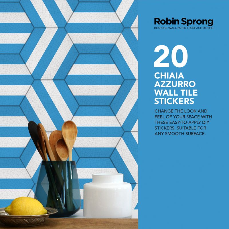 Robin Sprong Pack of 20 15 x 15 cm Chiaia Azzurro Wall Tile Stickers ...