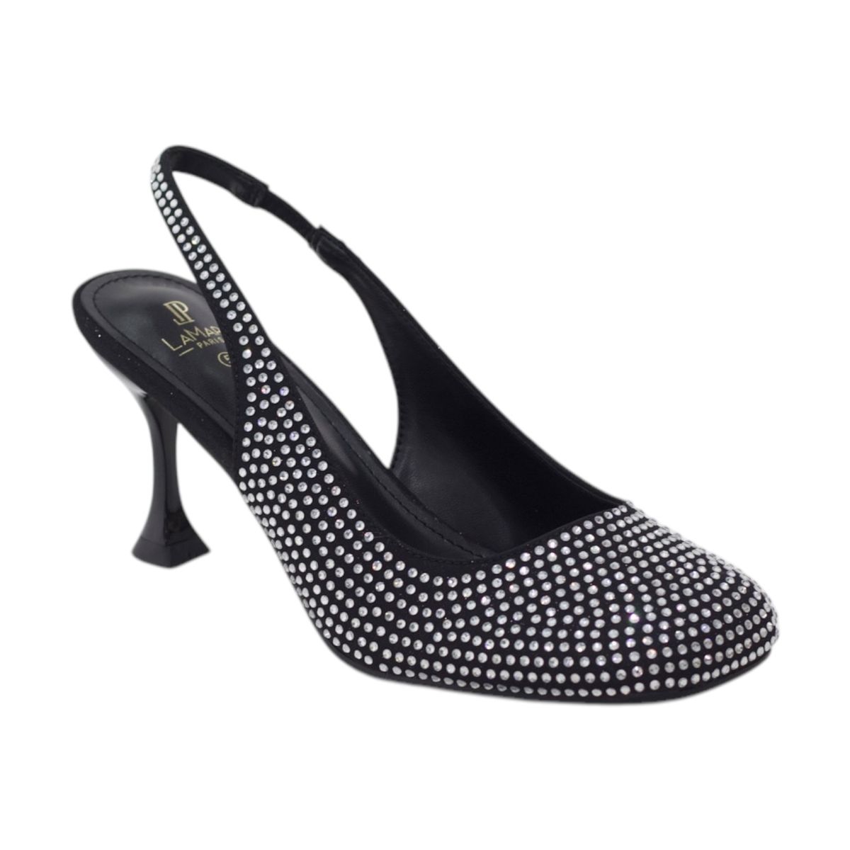 Lamara Paris Babro Sleeky Skewed-Toe 7cm Heel Studded Sling Back Black ...