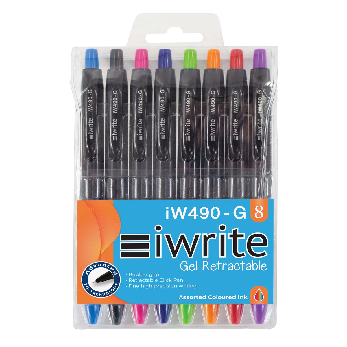iWrite Retractable Gel Pens 0.5mm with Rubber Grip Assorted - Wallet of ...