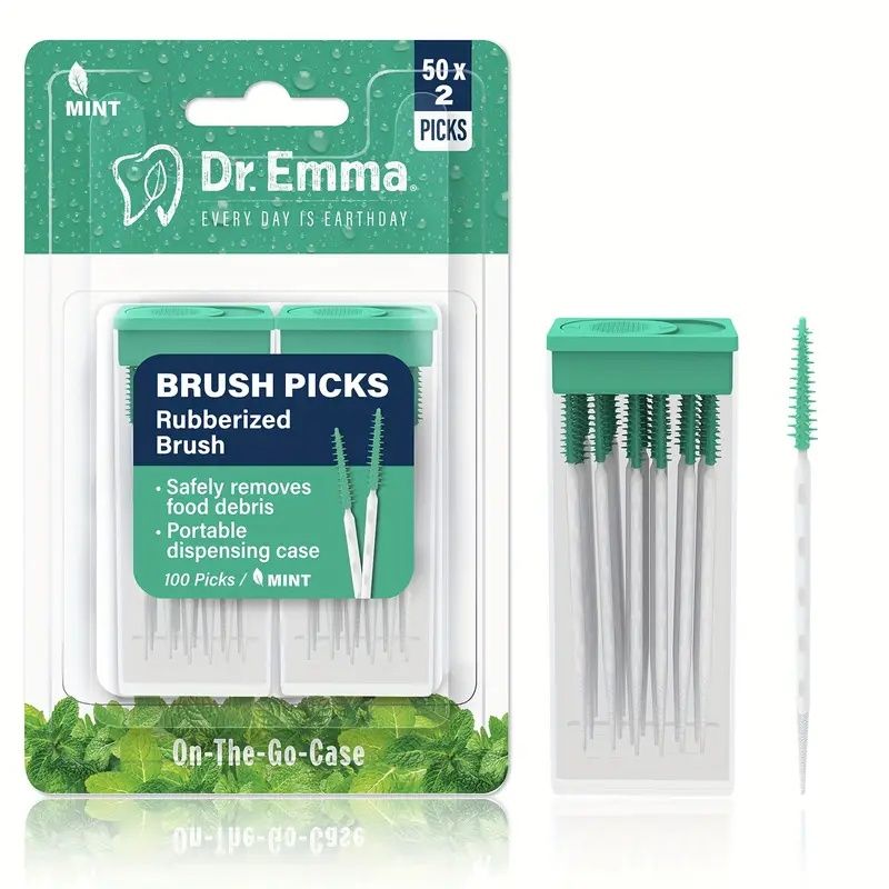 Tooth Picks - 100 Mint Flavored Interdental Picks with Soft Rubber ...