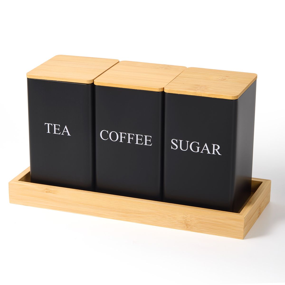 Chenshia 3Pc Coffee Tea Sugar Canister & Tray Countertop Tea Organizer ...