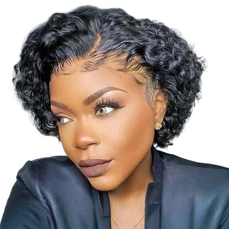 Brazilian Pixie Cut Curly Human Hair Wigs 13X1 Transparent Lace Wig-VSP ...