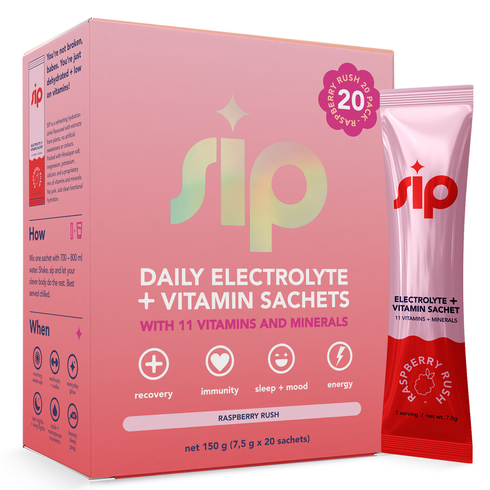 SIP Daily Electrolyte & Vitamin Sachets - Raspberry Rush - 20 Pack ...