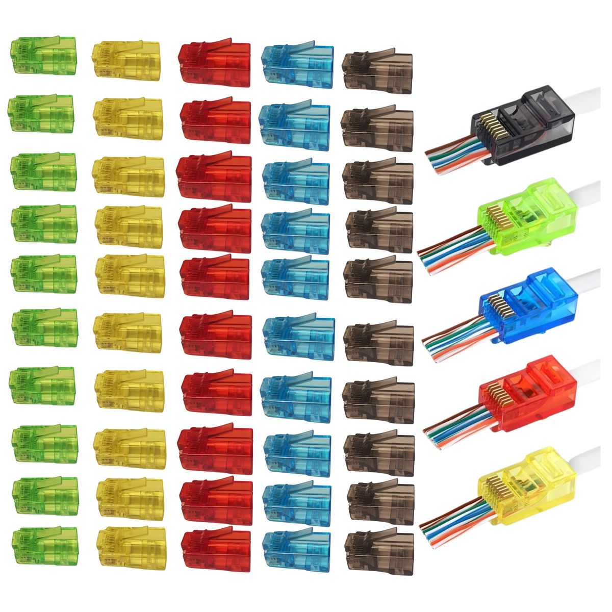 EZ Pass Through Cat6 RJ45 Connectors (50 in a pack) Multi Colour | Shop ...