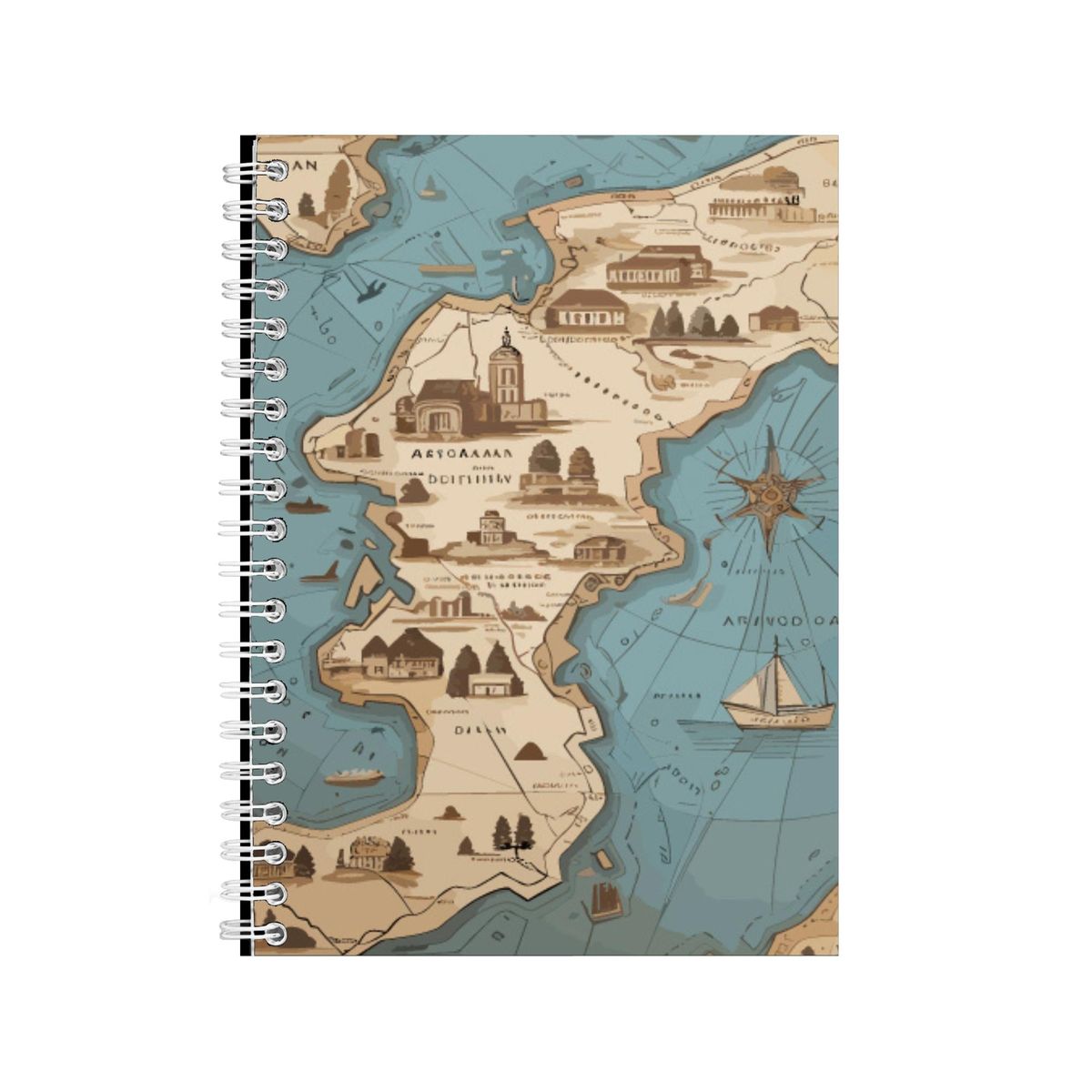 Blue A5 Notebook Spiral and Lined Maps Graphic Notepad Design Present ...