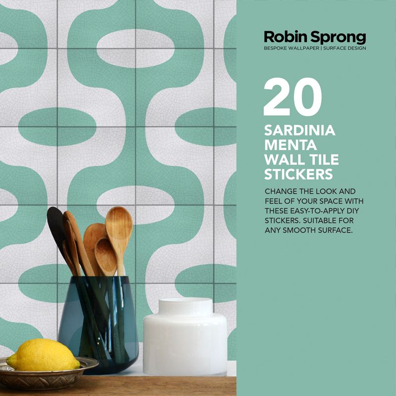 Robin Sprong Pack of 20 15 x 15 cm Sardinia Menta Wall Tile Stickers ...