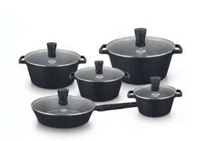 Uakeen 10-piece Non-Stick Die Cast Aluminium Black Pot Set with Glass ...