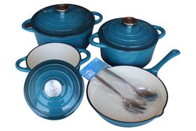 LMA Branded 7 Piece Cast Iron Cookware Set & Two Piece Utensil Set ...