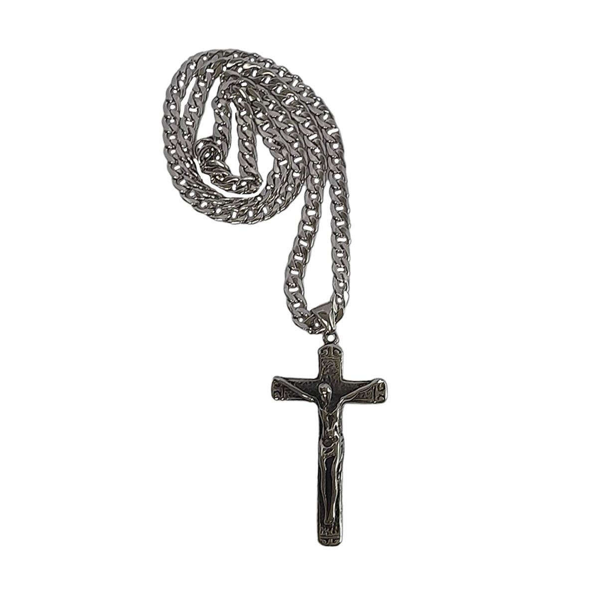Men's Stainless Steel 3D Crucifix Cross Curb Silver Chain | Shop Today ...
