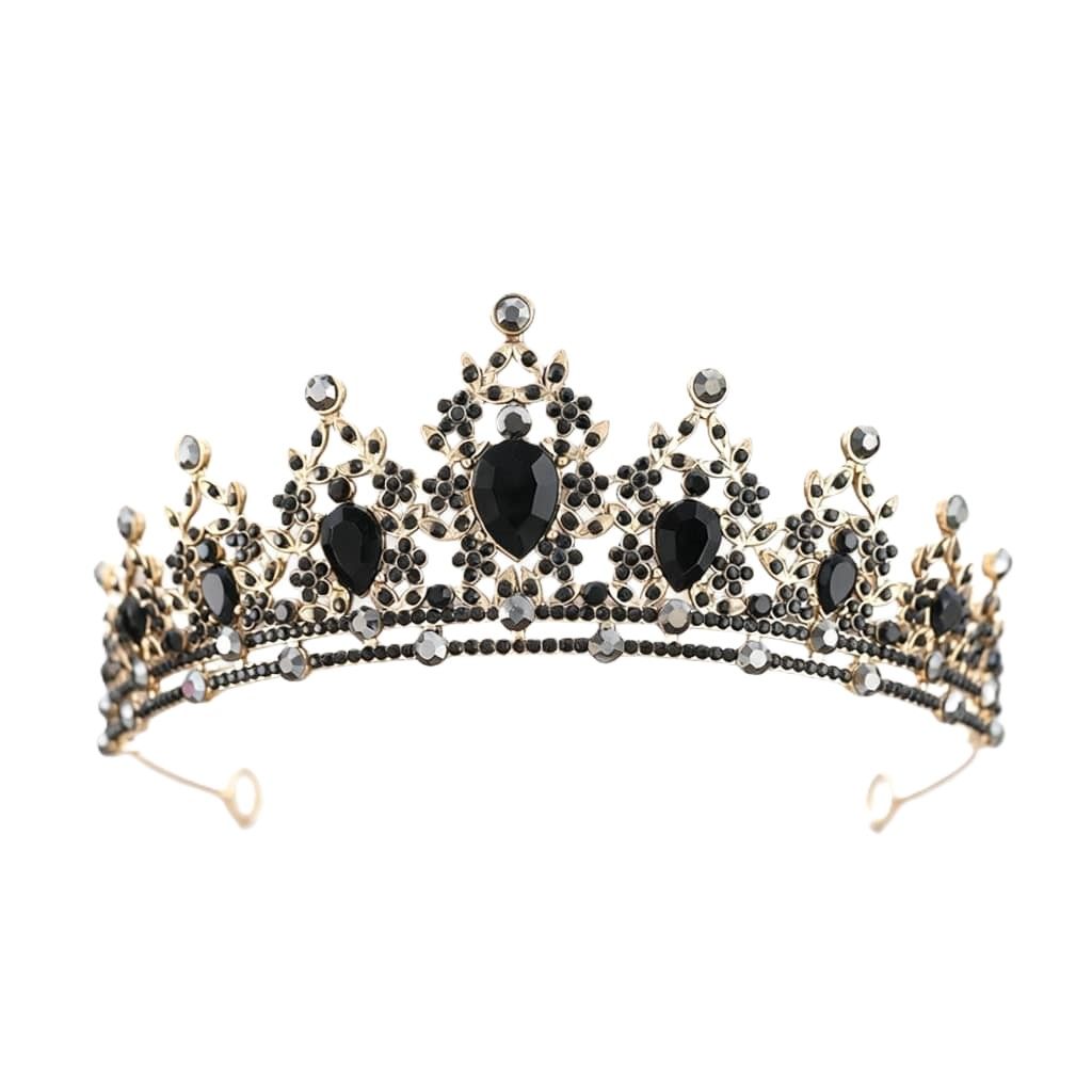 Gothic Crown Headpiece - Black Baroque Tiara with Vintage Rhinestones ...