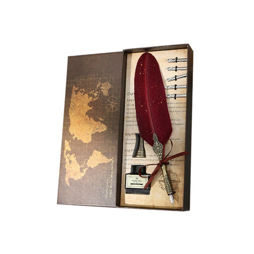 Feather Pen And Ink Set Calligraphy Gifts For Beginners (Red) | Shop ...