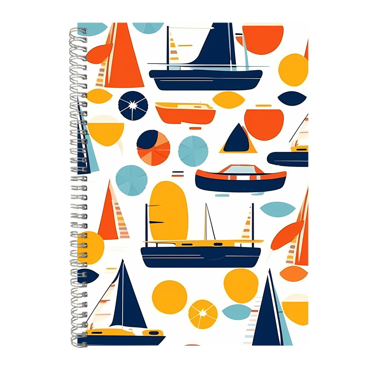 Navy Blue A4 Notebook Spiral and Lined Trendy Boats Graphic Notepad ...
