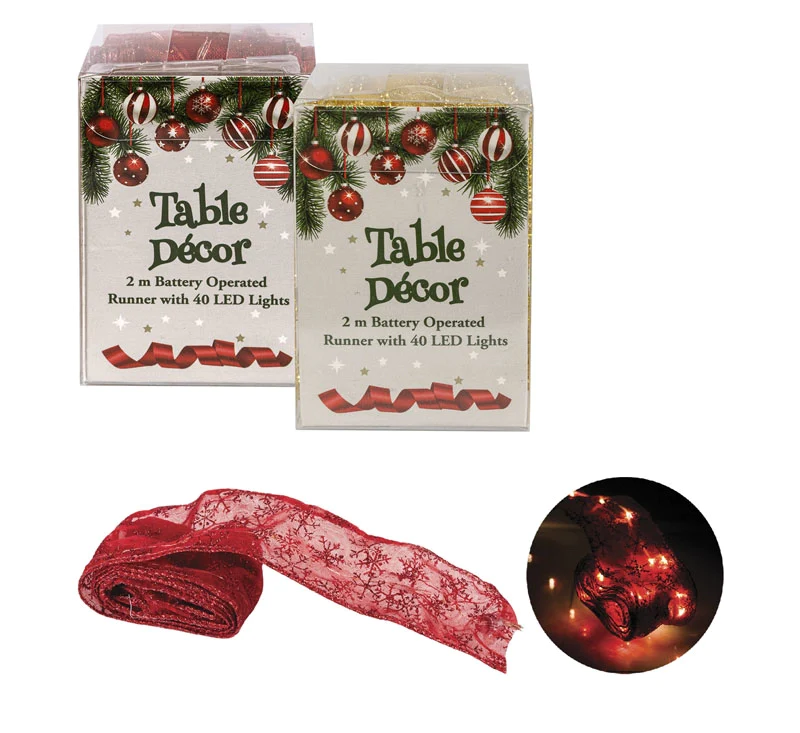 Christmas Table Runner /Bow / Lint with Lights 2m length - Set of 2 ...