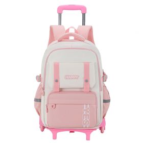 Pink Rolling Backpack for Girls, Trolley Wheel School Bag, Wheeled ...