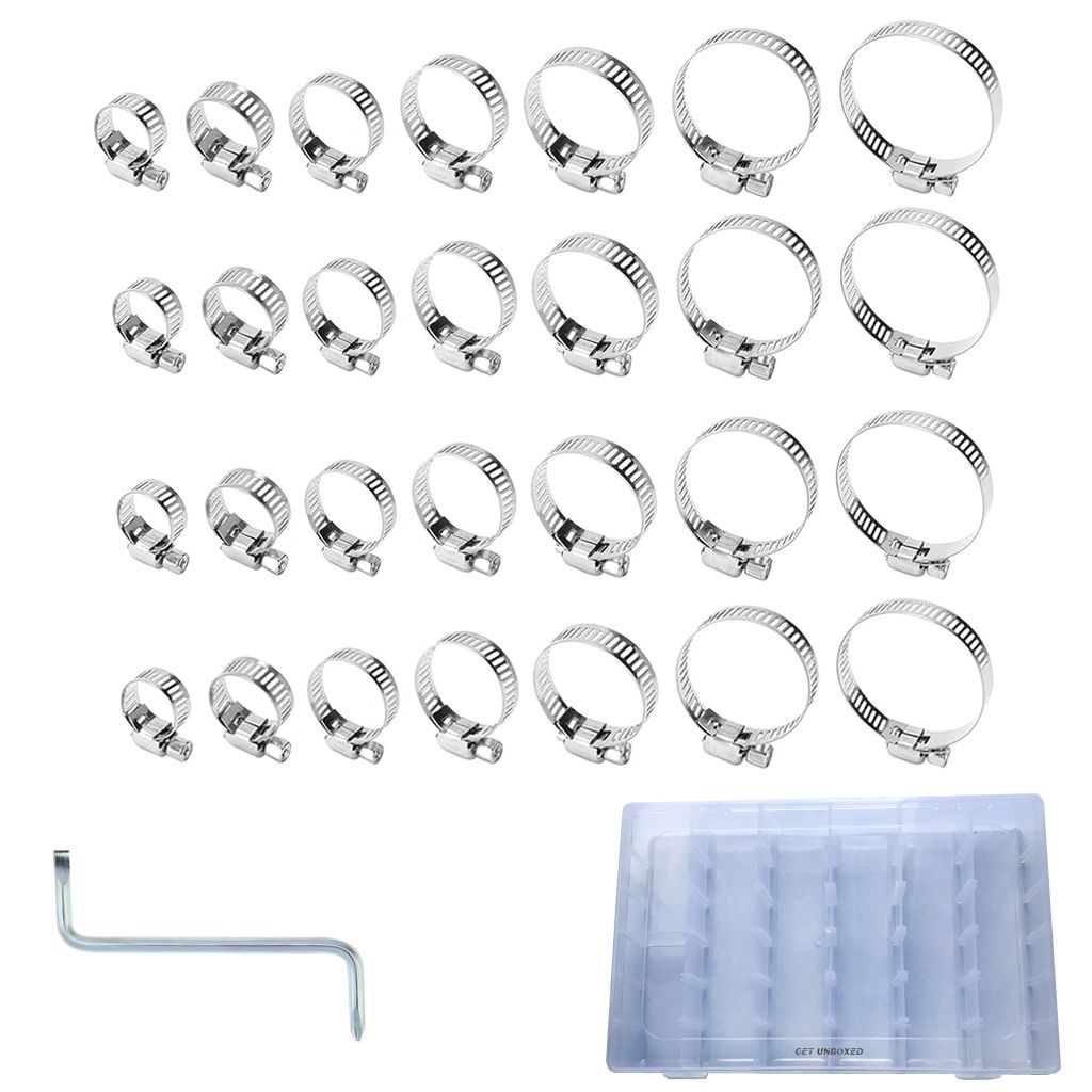 GET UNBOXED 7 Sizes 8-38mm Adjustable Hose Clamp Assortment Kit - 131 ...