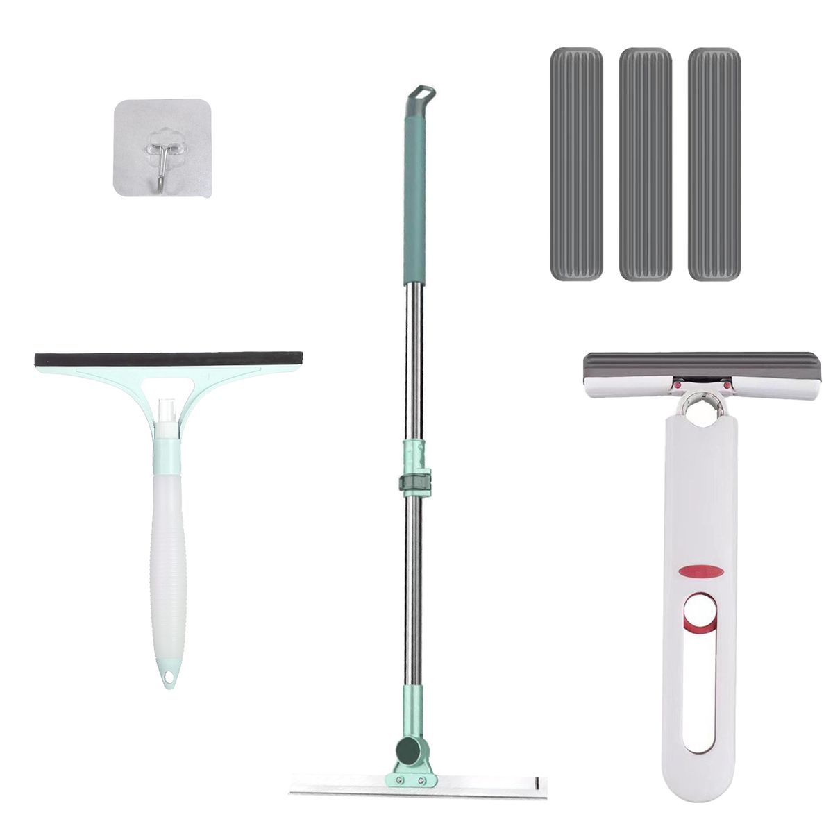 Mini Mop, Shower Window Squeegees &Floor Squeegee Long Handle with Hook ...