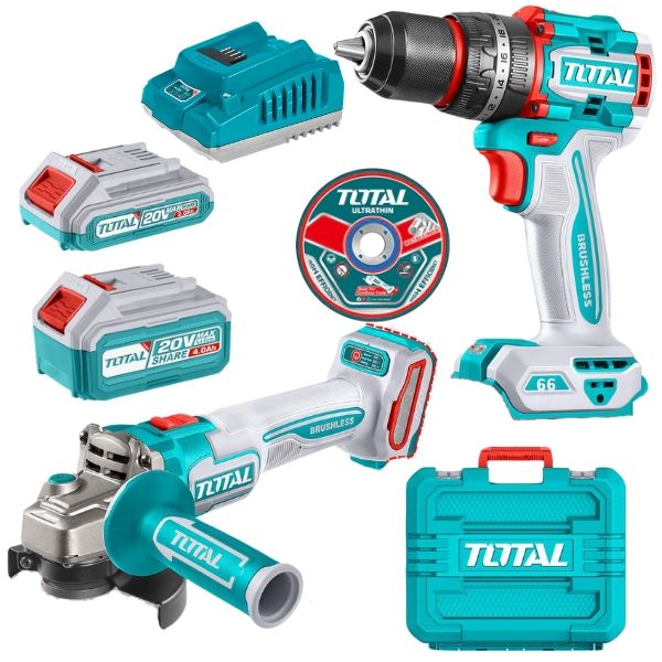 Total Tools - Impact Drill 66N.m, Grinder with 2Ah, 4Ah Batteries ...