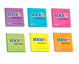 Stick'n Neon Adhesive Sticky Notes 76x76mm- Assorted Pack of 6 | Shop ...