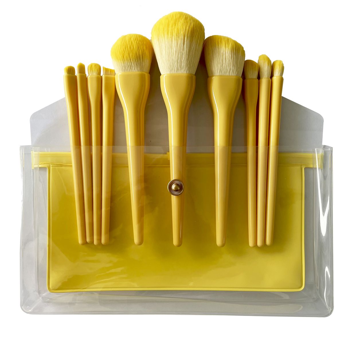 Luxury Vegan 10 Pieces Makeup Brush Set with Clear Brush Bag - Yellow ...